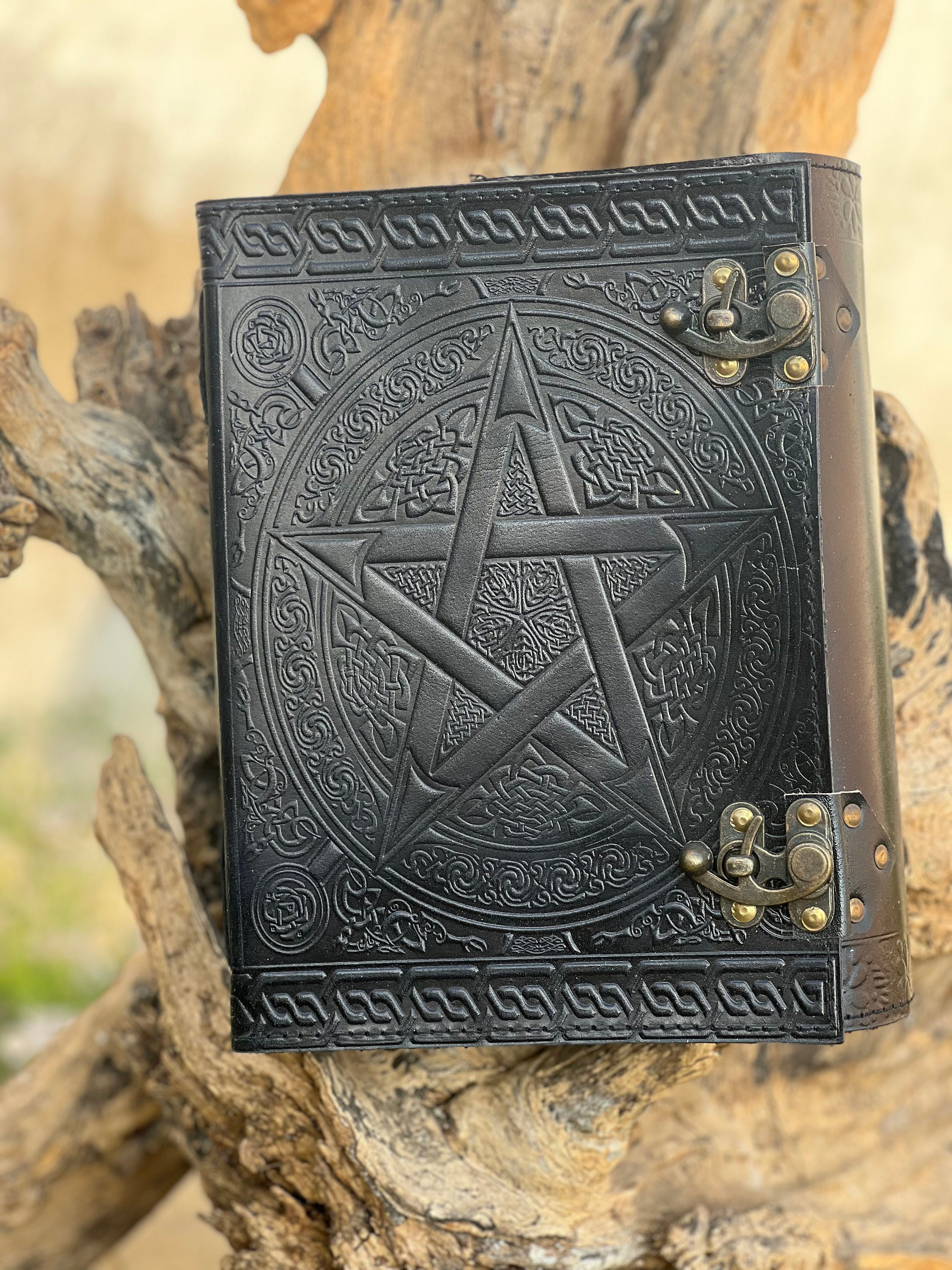 Fat Leather Journal, Extra Large Pentacle Black Leather Journal, Pentagram Journal, Book of ...