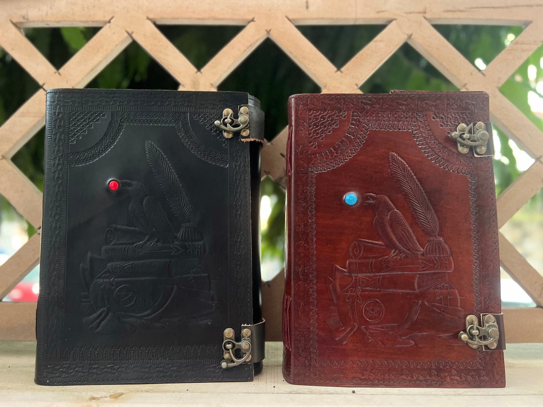 Large Leather Journal Crow Stone Embossed Leather Diary Notebook ...