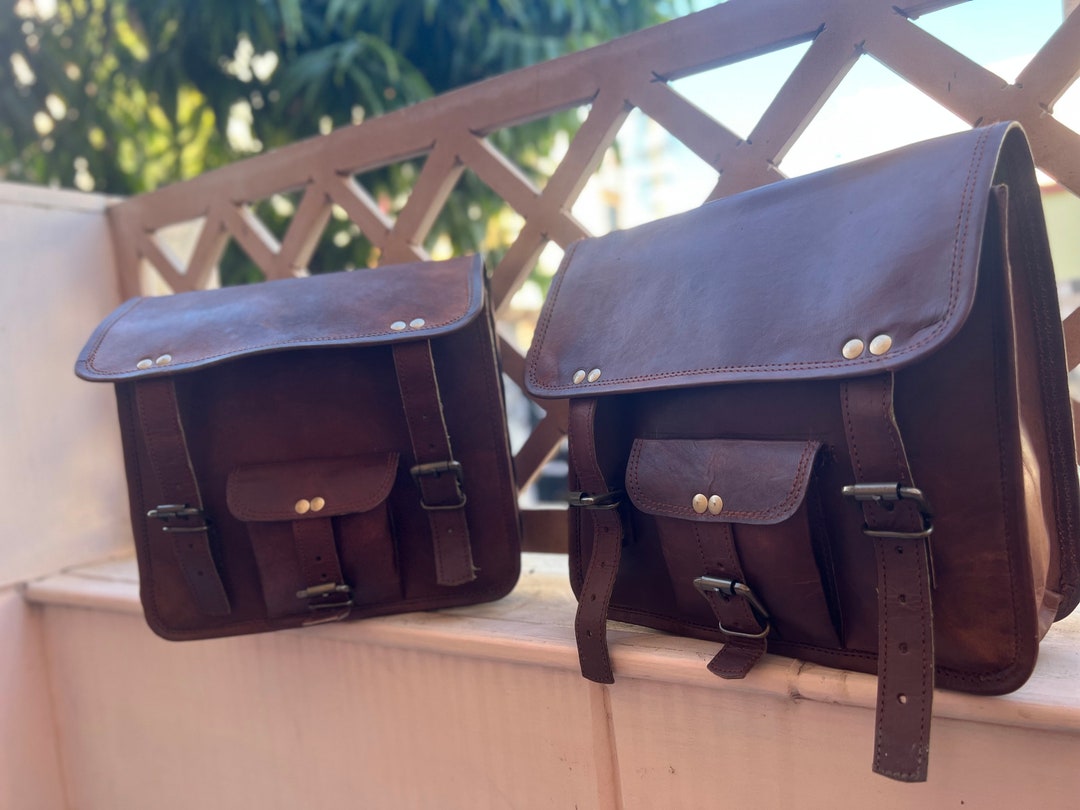 Leather Motorcycle Bag Brown Saddle Bag Pannier Bicycle Bag Bike Bag ...