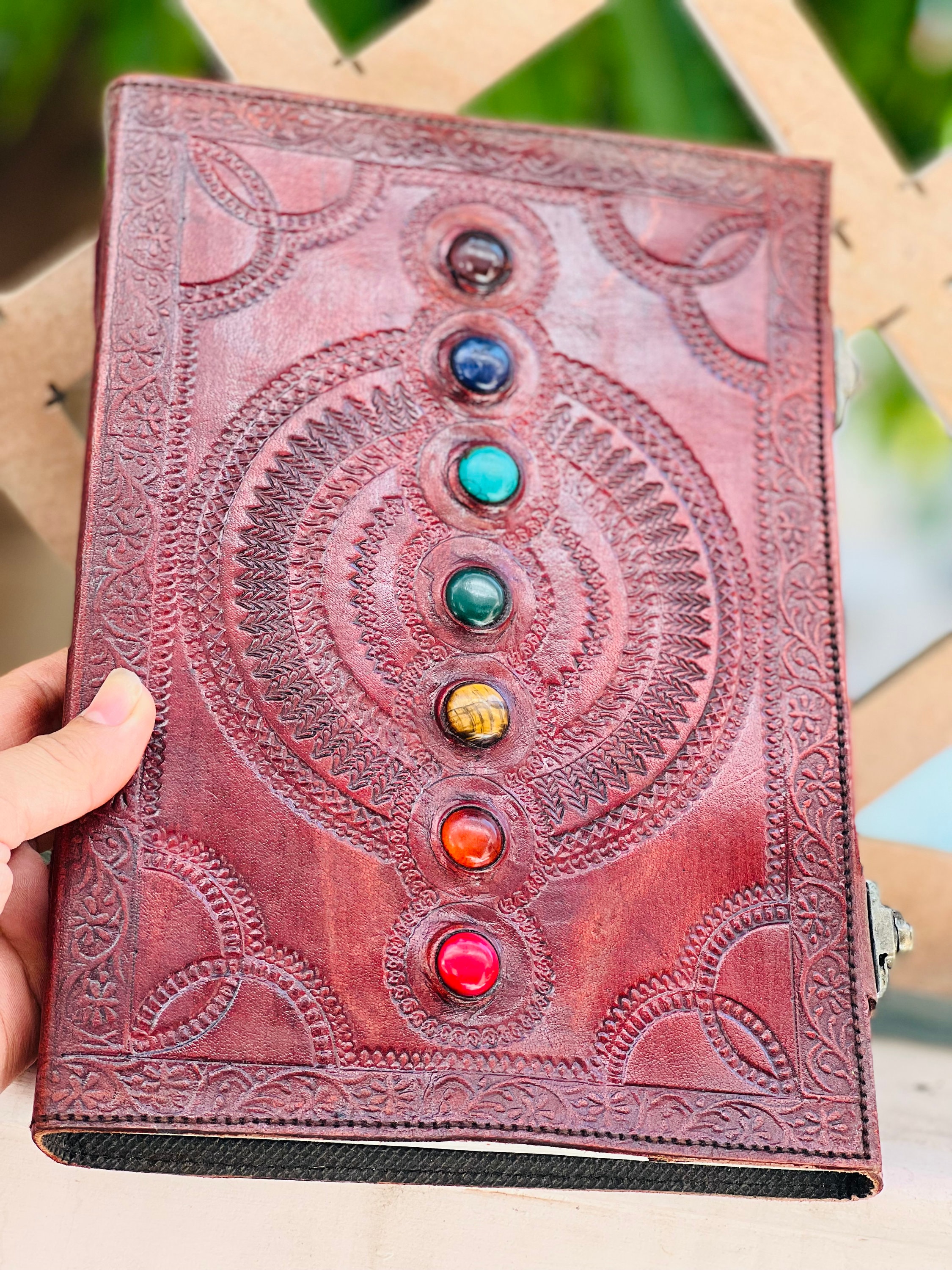 Handmade Leather Journal Seven Stone Leather Notebook Journal the Book of Shadow Leather Bound ...