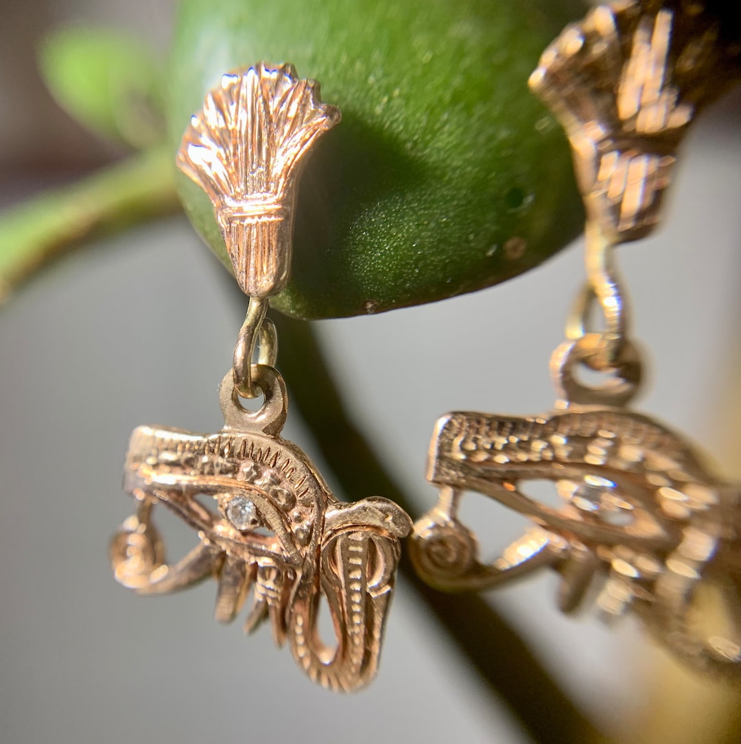 9K Rose Gold Eye of Ra Diamond Earrings, Ancient Egyptian Jewelry - Etsy
