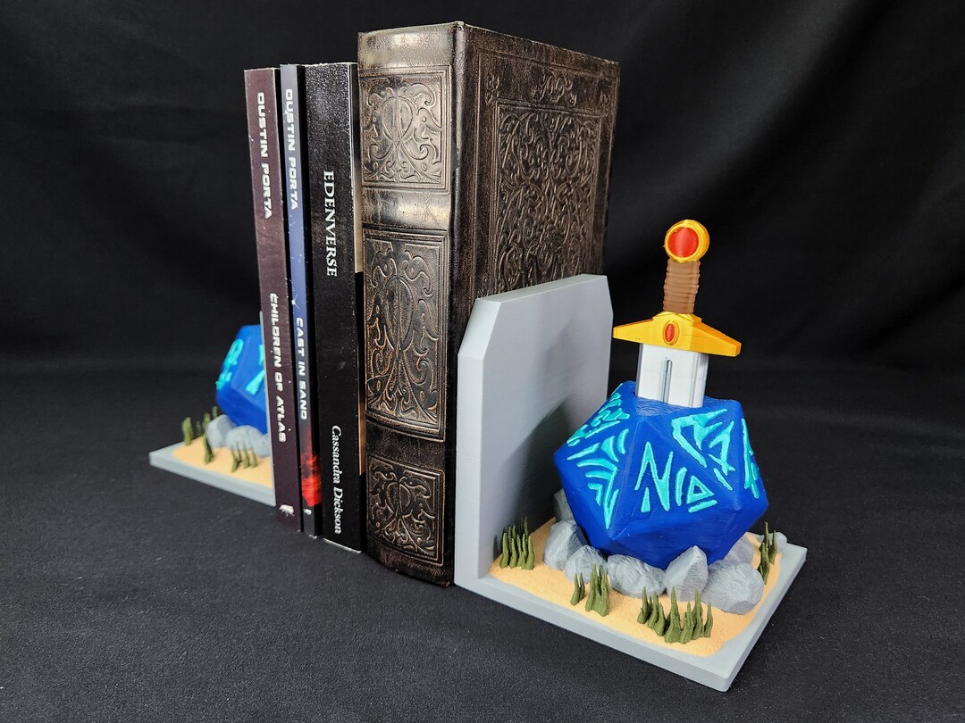 Sword in the Runestone Bookend Set - D20 D12 Sword in the Stone - Etsy