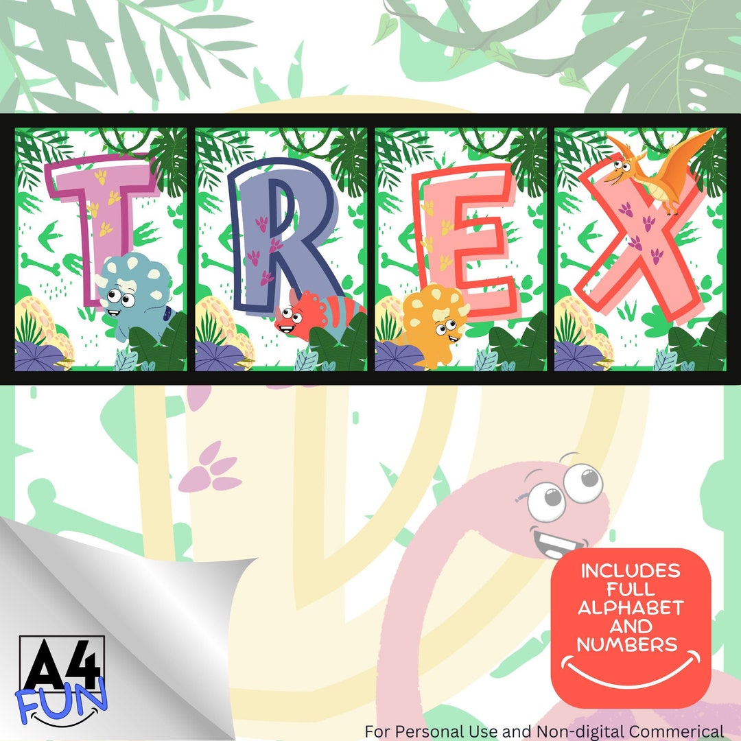 T-REX: Fun Themed Alphabet. Instant A4 PNG Digital Download - Etsy UK