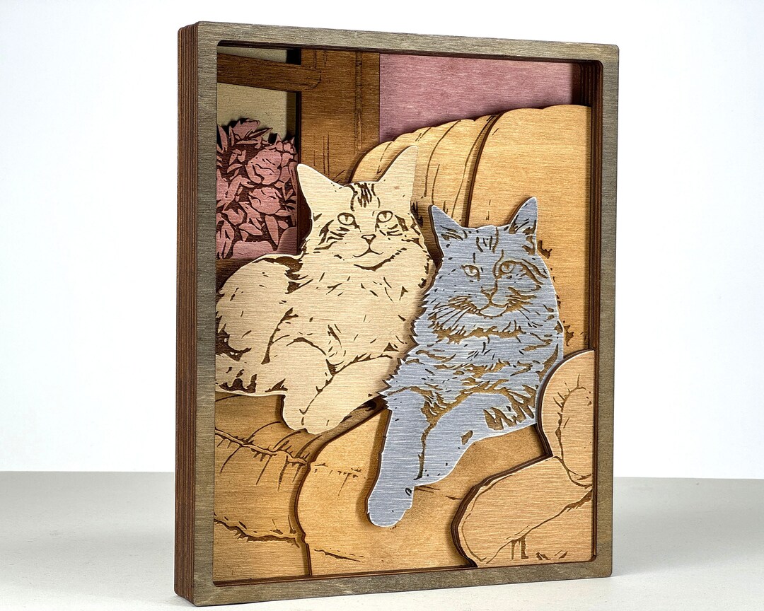 Cats SVG, Laser Cut Files - 8 Layer Art Piece for Glowforge - Multi ...