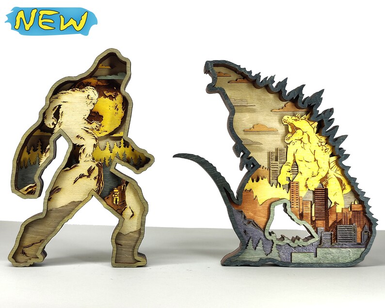 Bigfoot VS Godzilla Laser Cut Files Art Piece for Glowforge - Etsy