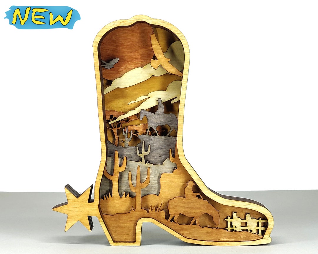 Cowboy Boots SVG, Laser Cut Files 9 Layer Art Piece for Glowforge Multi ...