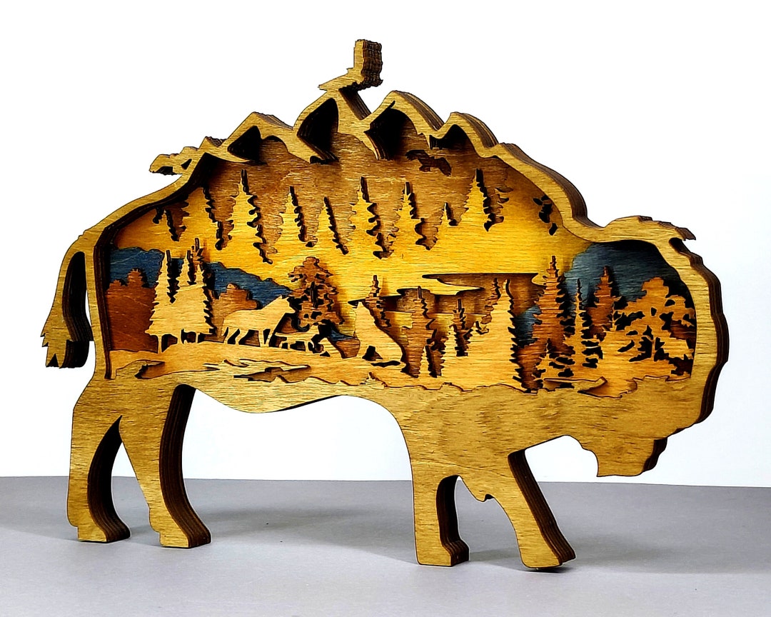 Bison SVG, Laser Cut Fles 6 Layer Art Piece for Glowforge Multi-layer ...