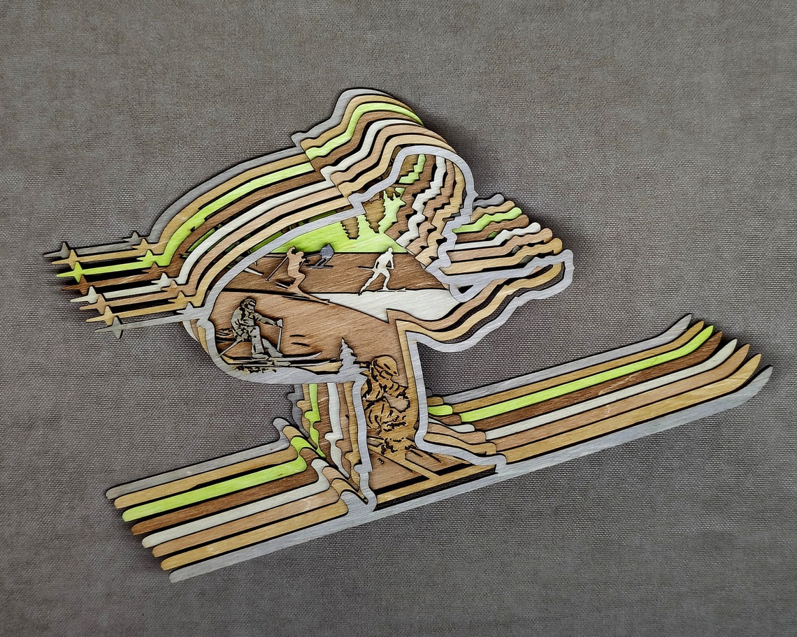 Skier SVG Skiing Vector Laser Cut File Multilayer 3d 8 - Etsy