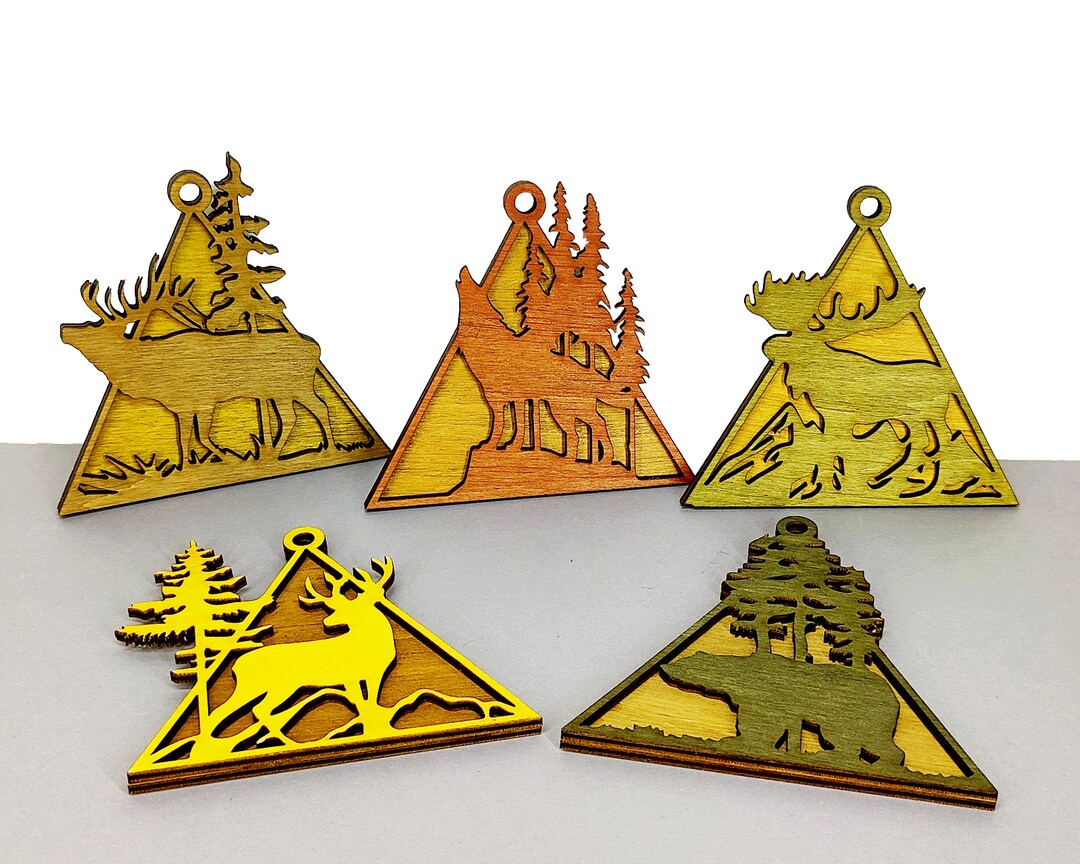 5 Snowflakes, Multi-layered, Elk, Deer, Wolf, Bear, Christmas Ornaments ...