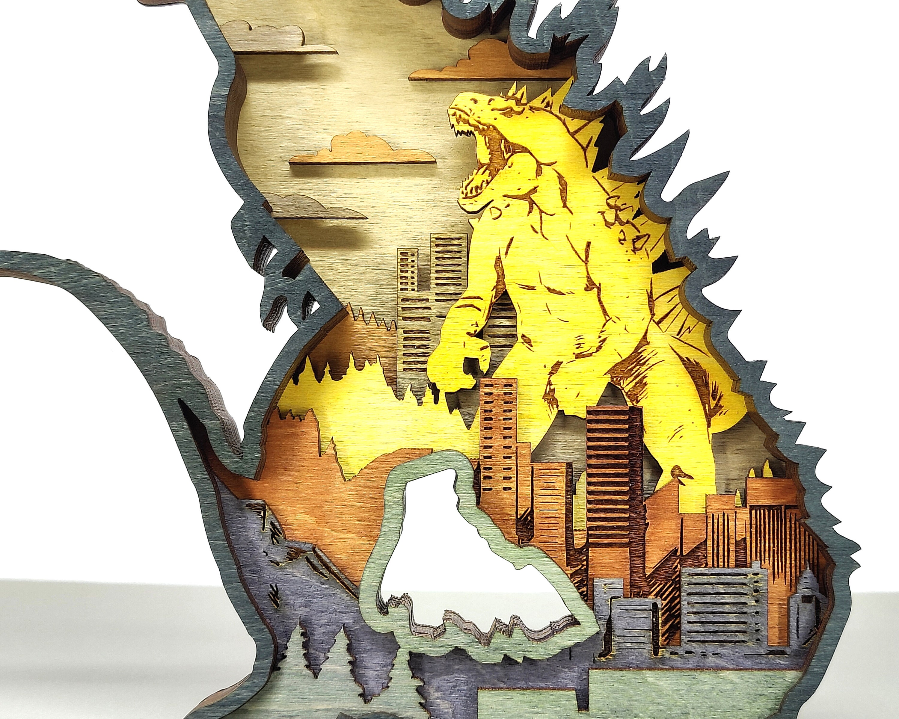 Bigfoot VS Godzilla Laser Cut Files Art Piece for Glowforge - Etsy