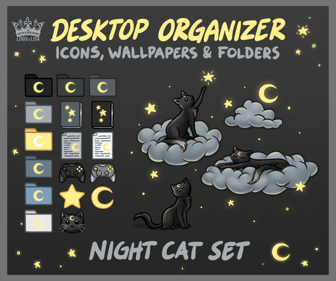 Dark Cat Night Star Theme Custom Darkmode Folders Icons - Etsy Canada
