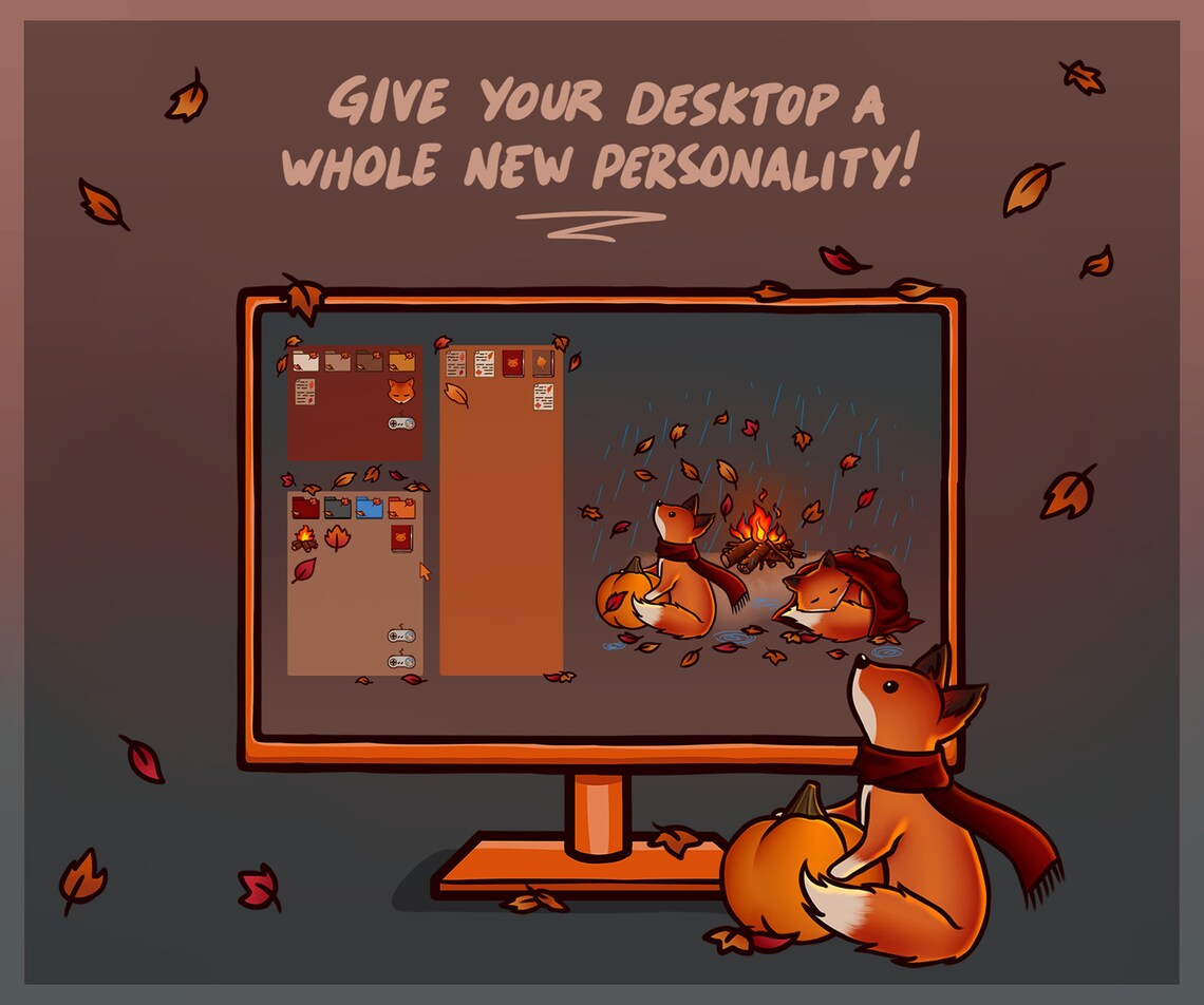 Autumn Fox Cozy Fall Theme Custom Icons Folders Wallpaper Set Desktop ...