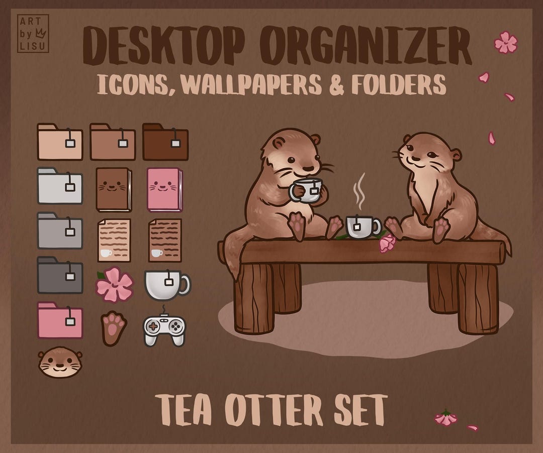 Tea Otters Couple Custom Cute Cozy Icons Folders Wallpaper Set Desktop ...