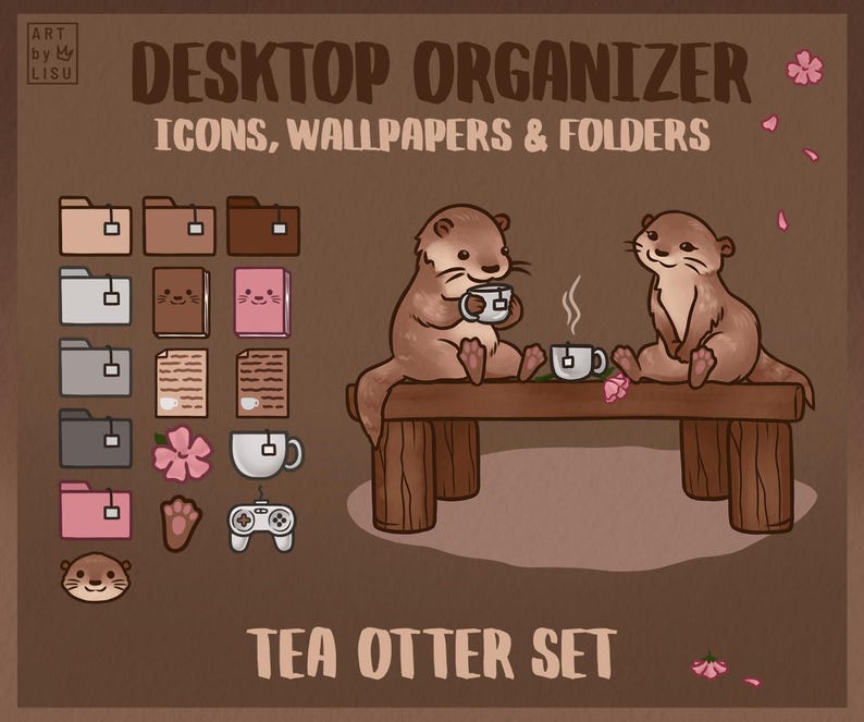 Tea Otters Couple Custom Cute Cozy Icons Folders Wallpaper Set Desktop ...