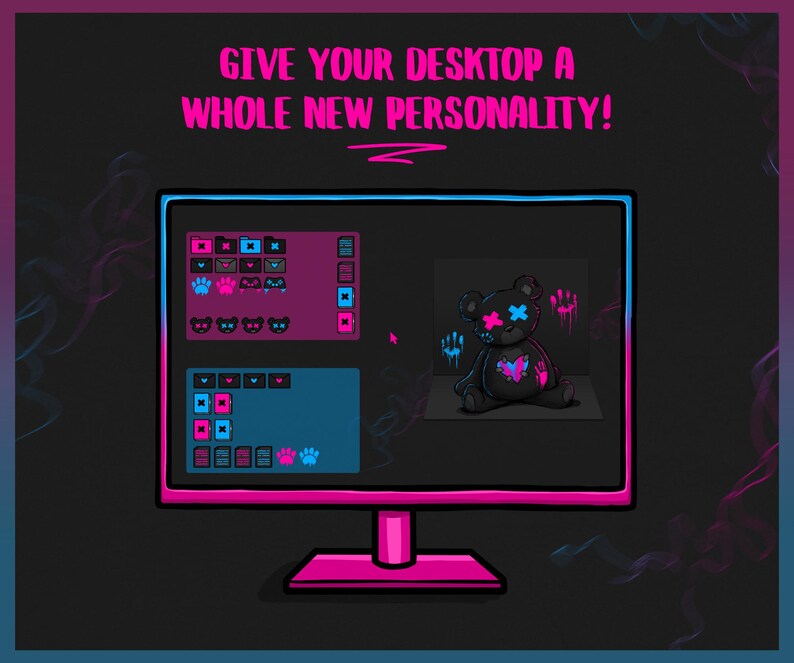 Neon Teddy Dark Theme Custom Night Darkmode Folders Icons Wallpaper Set ...