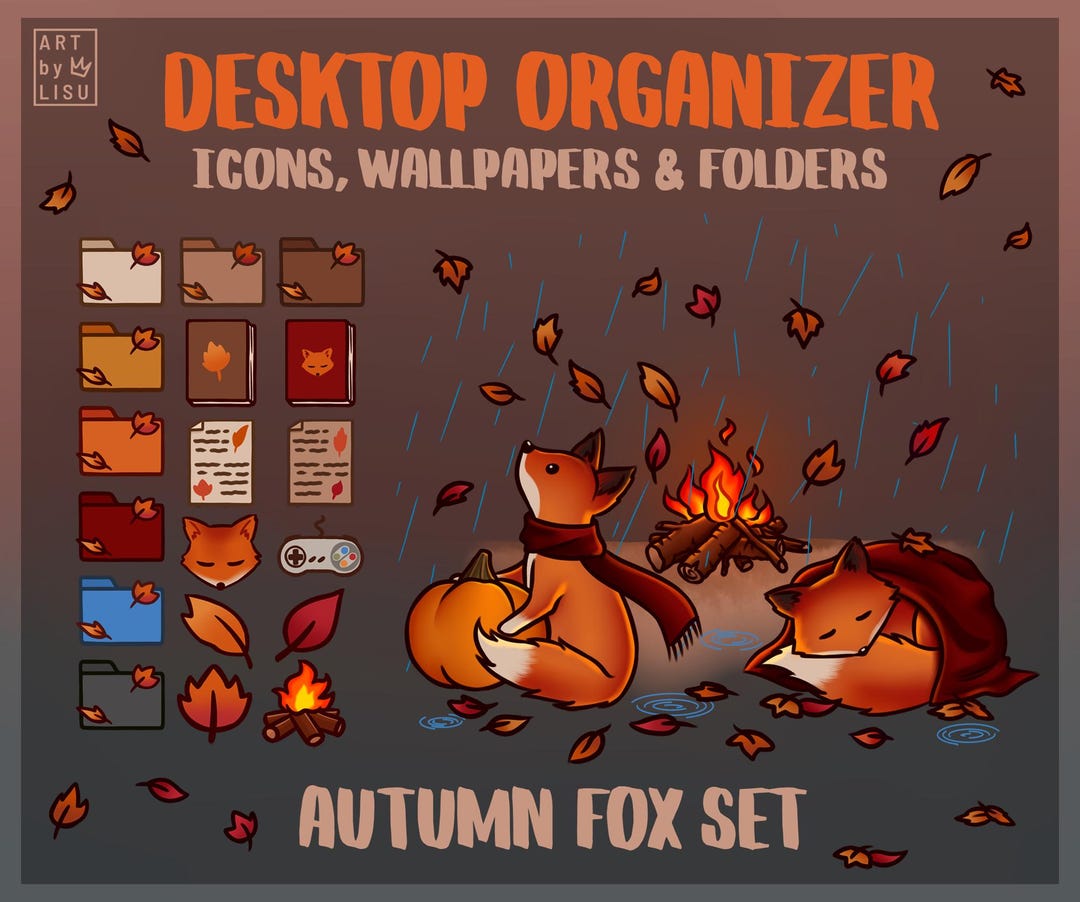 Autumn Fox Cozy Fall Theme Custom Icons Folders Wallpaper Set Desktop ...