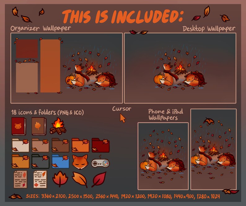 Autumn Fox Cozy Fall Theme Custom Icons Folders Wallpaper Set Desktop ...