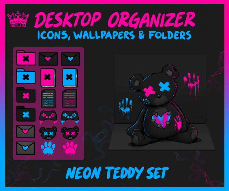 Neon Teddy Dark Theme Custom Night Darkmode Folders Icons - Etsy