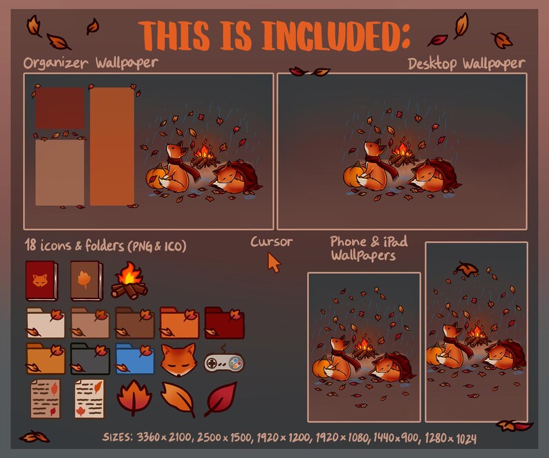 Autumn Fox Cozy Fall Theme Custom Icons Folders Wallpaper Set Desktop ...