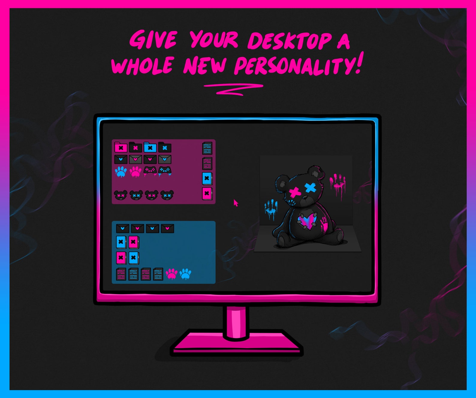 Neon Teddy Dark Theme Custom Night Darkmode Folders Icons Wallpaper Set ...