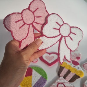 Punch Needle Coaster | Pink Bows Mug Rug | Coaster Lovers Gift | Tufted ...
