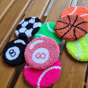 Sports Ball Design Punch Needle Coasters 4'' for Sports Lover, Colorful ...