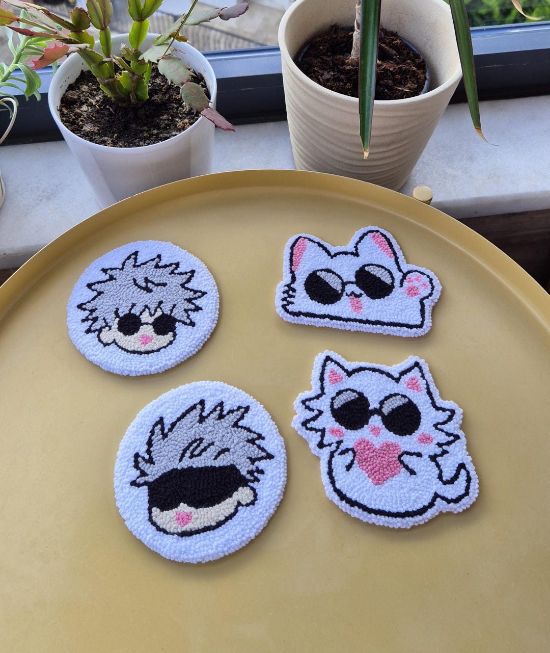 Punch Needle Gojo Satoru Coasters, Gojo Cat Coasters, Gojo Mug Rug ...