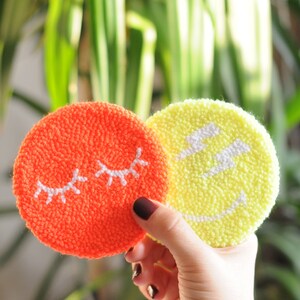 Set of 2 Neon Drink Coasters, Punch Needle Mug Rug, Punch Needle ...