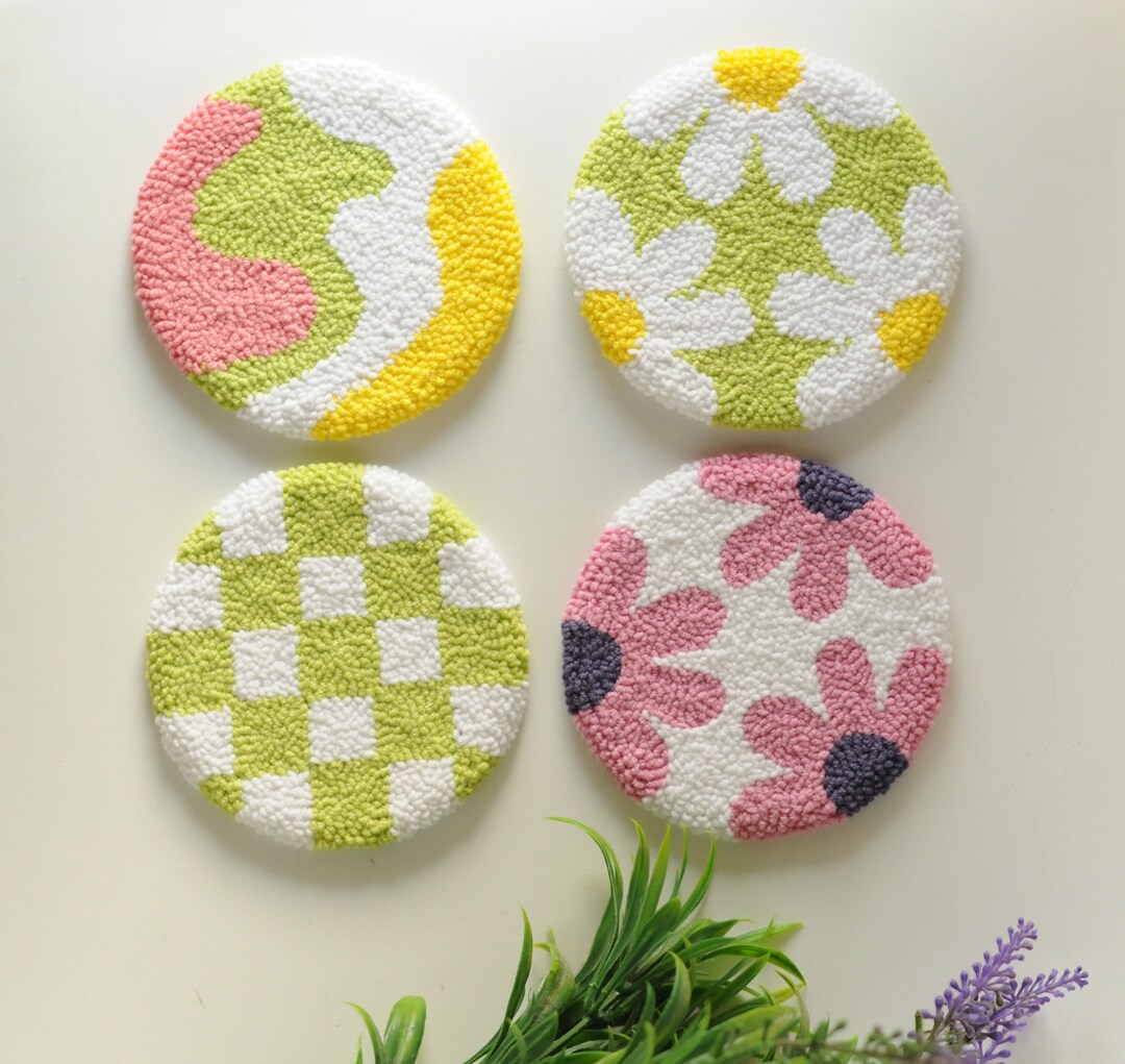 Punch Needle Coaster, Daisy Coffee Drink Coasters, Tufted Coaster ...