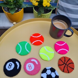 Sports Ball Design Punch Needle Coasters 4'' for Sports Lover, Colorful ...