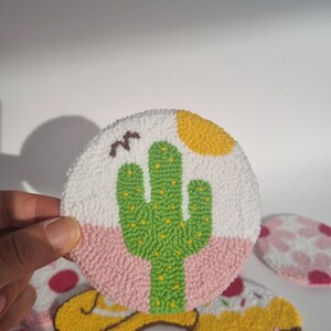 Punch Needle Coaster | Pink Bows Mug Rug | Coaster Lovers Gift | Tufted ...