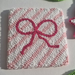 Punch Needle Coaster | Pink Bows Mug Rug | Coaster Lovers Gift | Tufted ...