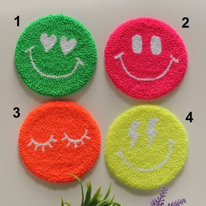Set of 2 Neon Drink Coasters, Punch Needle Mug Rug, Punch Needle ...