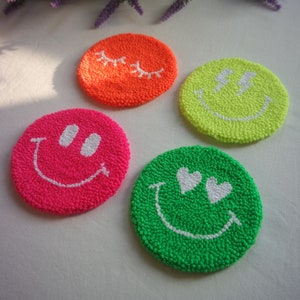 Set of 2 Neon Drink Coasters, Punch Needle Mug Rug, Punch Needle ...