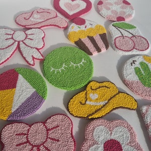 Punch Needle Coaster | Pink Bows Mug Rug | Coaster Lovers Gift | Tufted ...