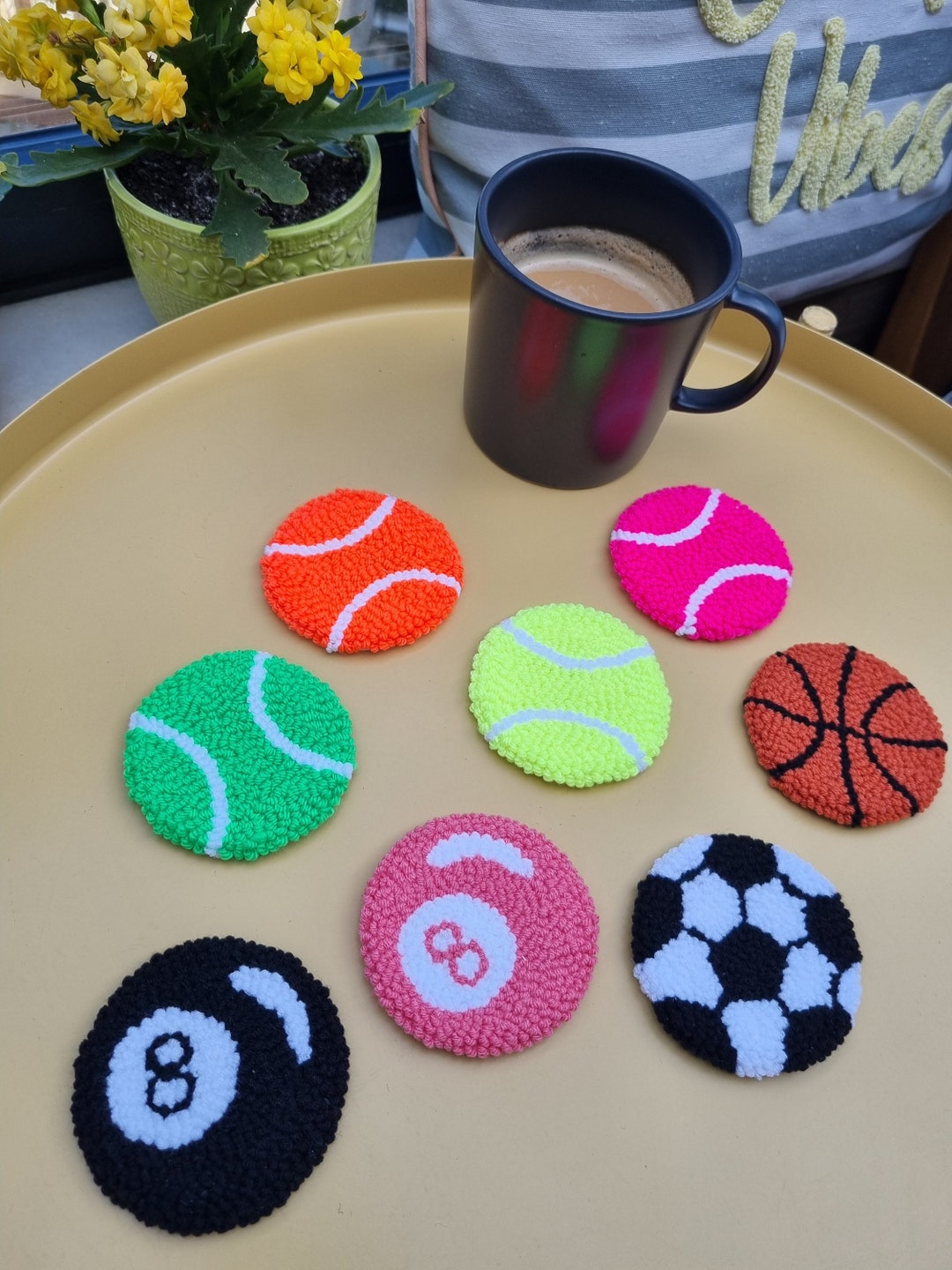 Sports Ball Design Punch Needle Coasters 4'' for Sports Lover, Colorful ...