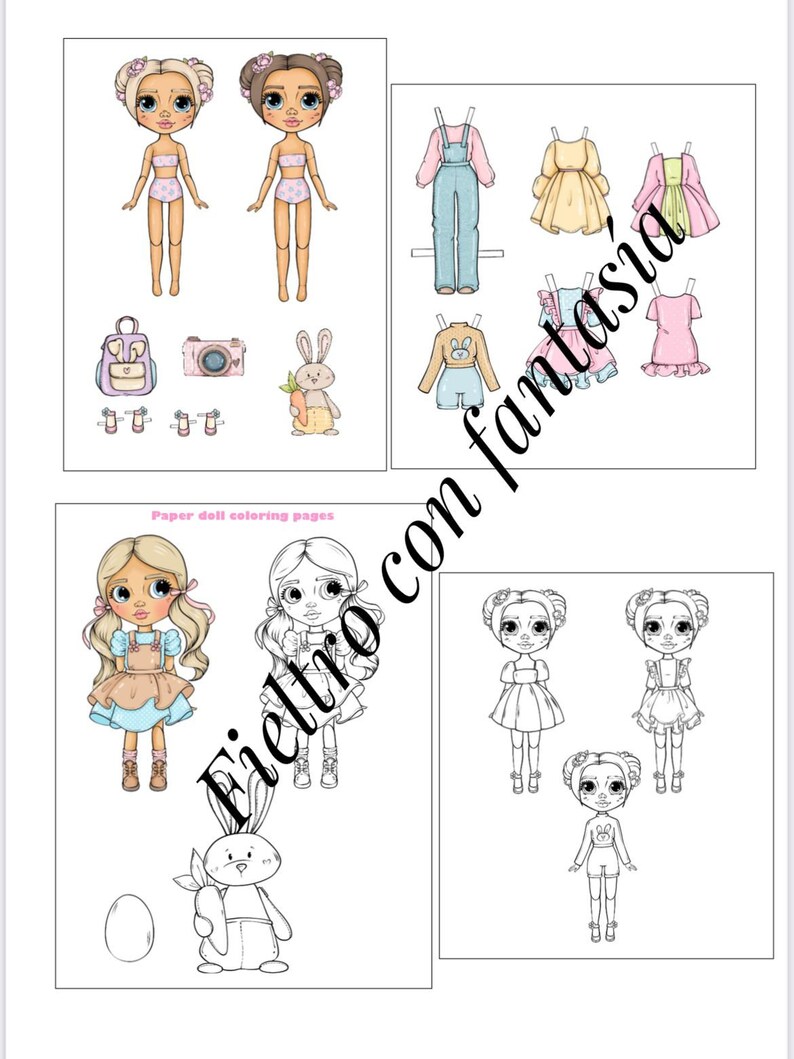 Cheerful Coloring Pages Paper Doll Dress up Paper Doll Quiet Book Pages ...