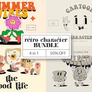 Retro SVG Bundle Cartoon Characters Cottage Core PNG Clipart - Etsy
