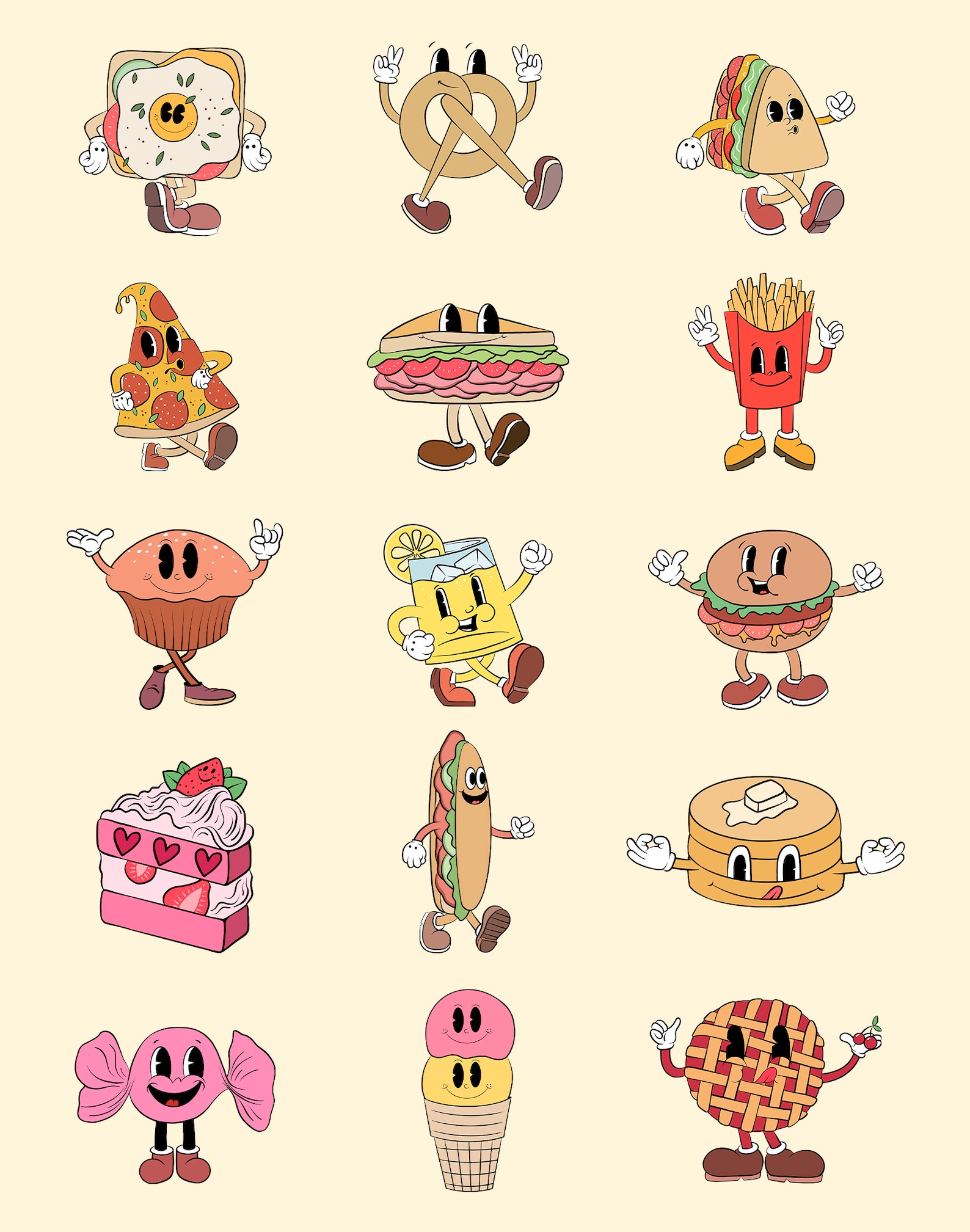 Retro Character Clipart PNG & SVG Files, Food Character Clipart, Burger ...