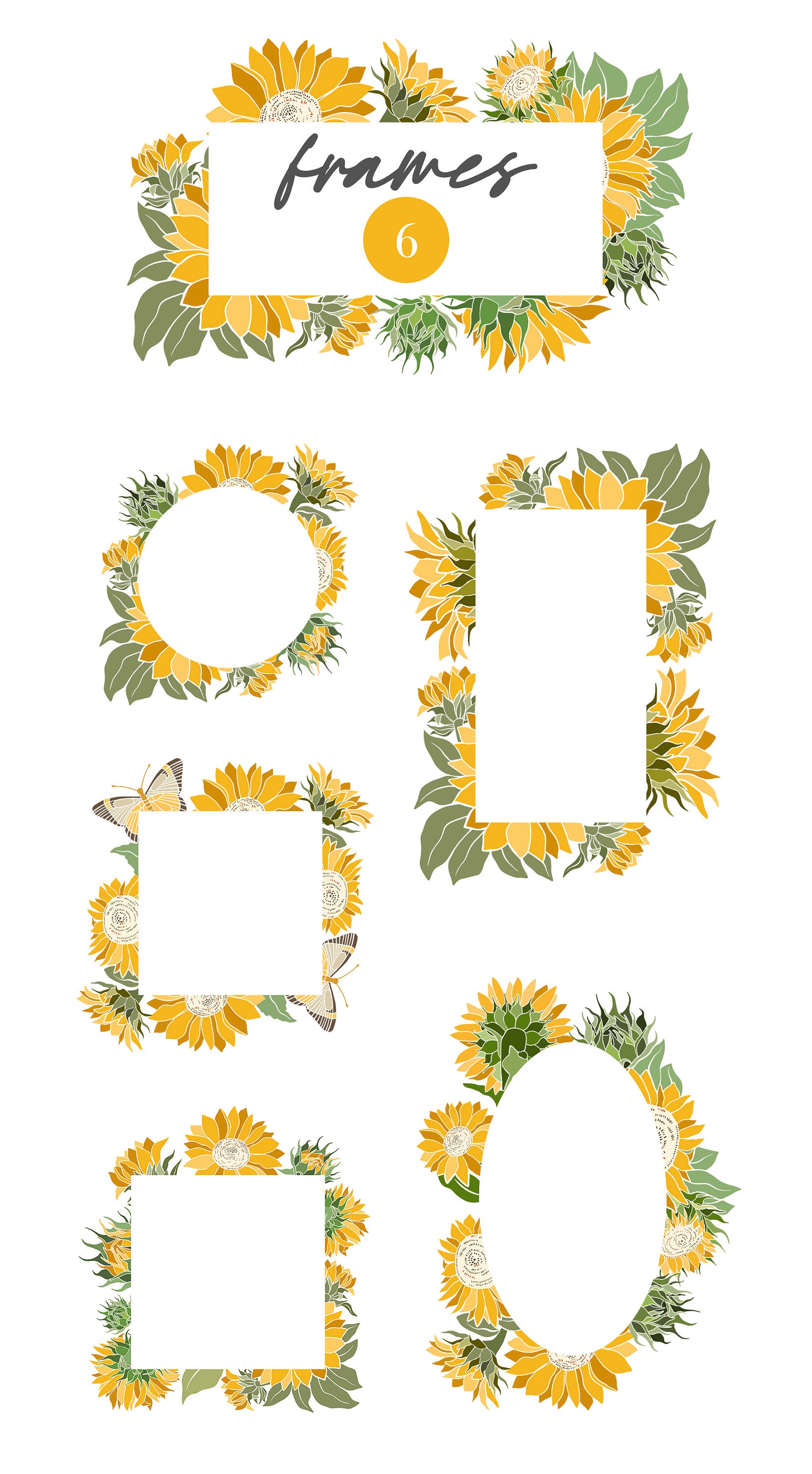 Yellow Floral Clipart Sunflowers Digital Download Boho Summer - Etsy