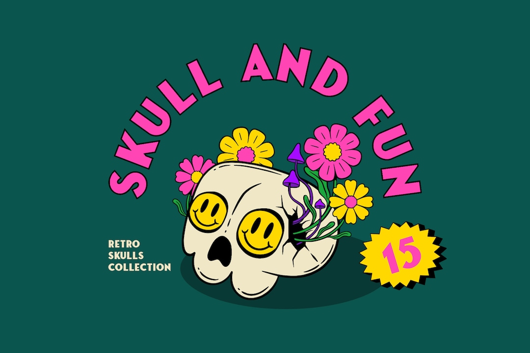 Skulls Clipart PNG SVG Digital Download Commercial Use, Retro Smiley ...