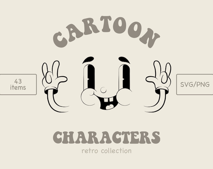 Retro Character Design SVG Clipart, 60s Smiley Face SVG/PNG Collection ...