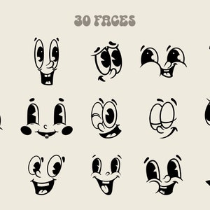 Retro Character Design SVG Clipart, 60s Smiley Face SVG/PNG Collection ...