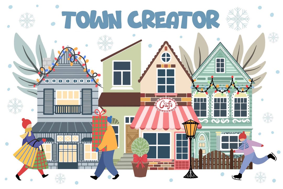 Winter Town Clipart Set | Christmas Market, Snowy Houses (digital ...