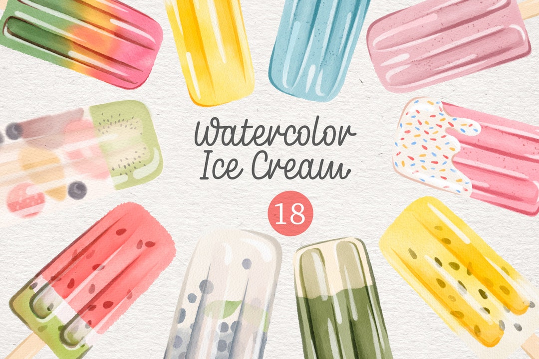 Watercolor Popsicle Clipart, Ice Cream Digital Download, Food ...