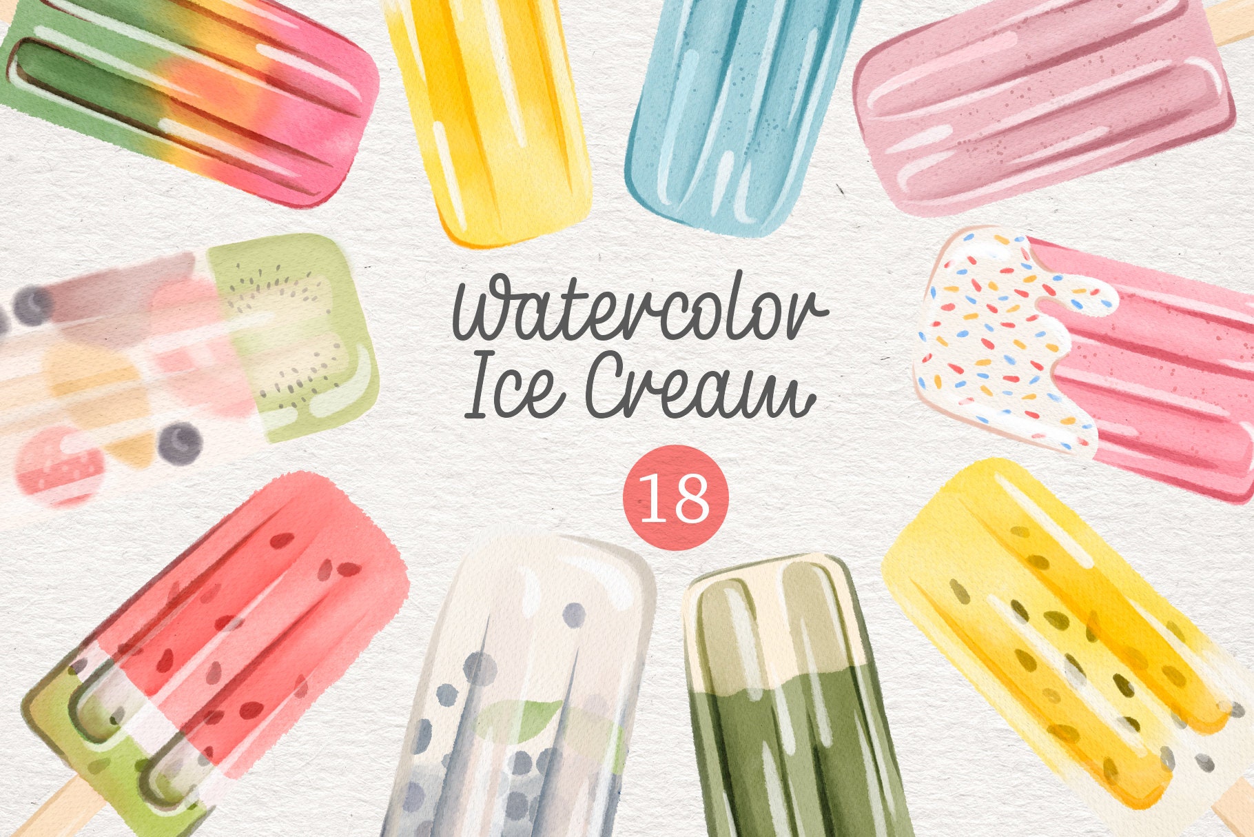 Watercolor Popsicle Clipart, Ice Cream Digital Download, Food ...