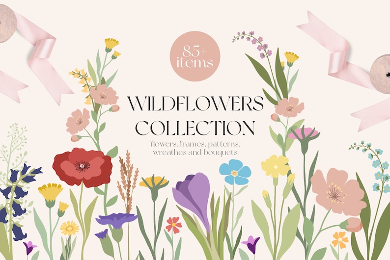 Floral Spring Clipart Collection With Wild Flowers Digital Download ...