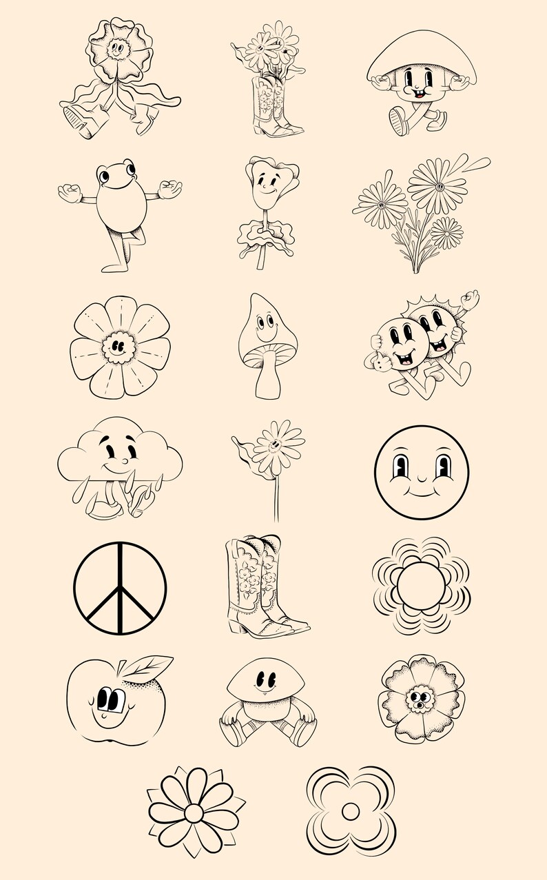 Retro Summer Character Design, Flower Power Child, Psychedelic Clipart ...
