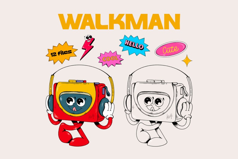 Retro 90s Walkman Clipart, Cartoon Character PNG (digital Download) - Etsy