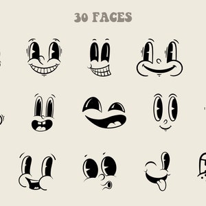 Retro Character Design SVG Clipart, 60s Smiley Face SVG/PNG Collection ...
